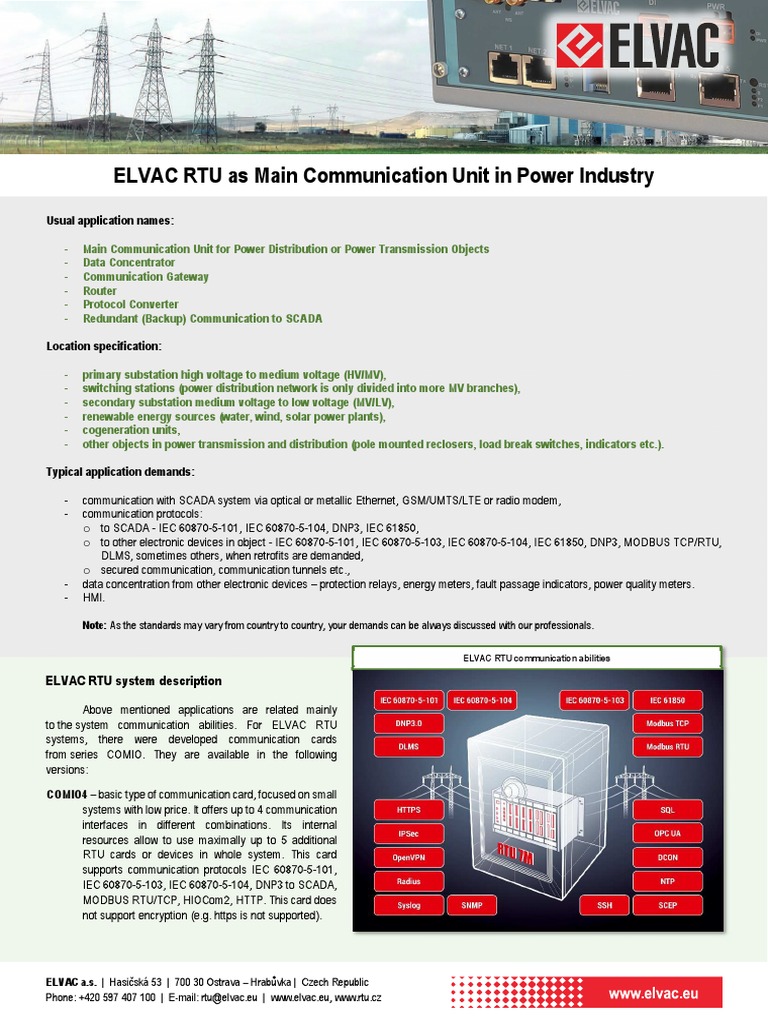 3 ELVAC RTU in Power Industry As Main Communication Unit I Data ...