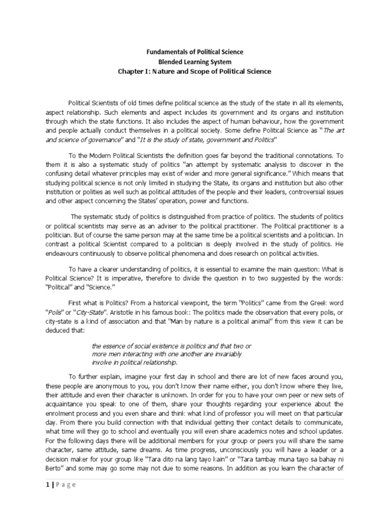 Nature and Scope of Political Science | PDF