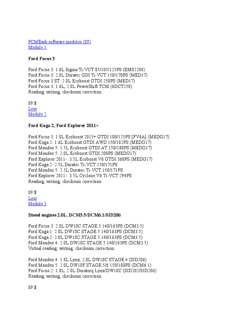 PCMflash Software Modules | PDF | Ford Motor Company | Car Manufacturers
