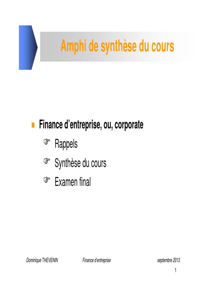 Synthèse du cours de finance d'entreprise | PDF | Investir | Business