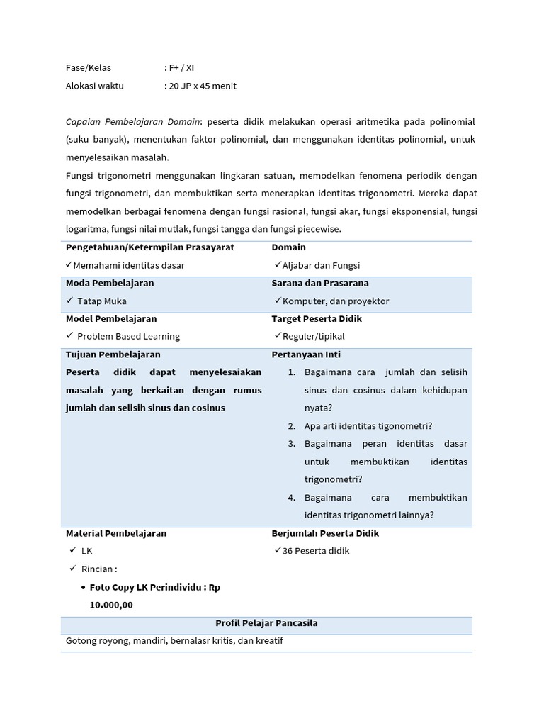 MODUL AJAR MATEMATIKA Fase - F | PDF | Karier & Perkembangan | Seni