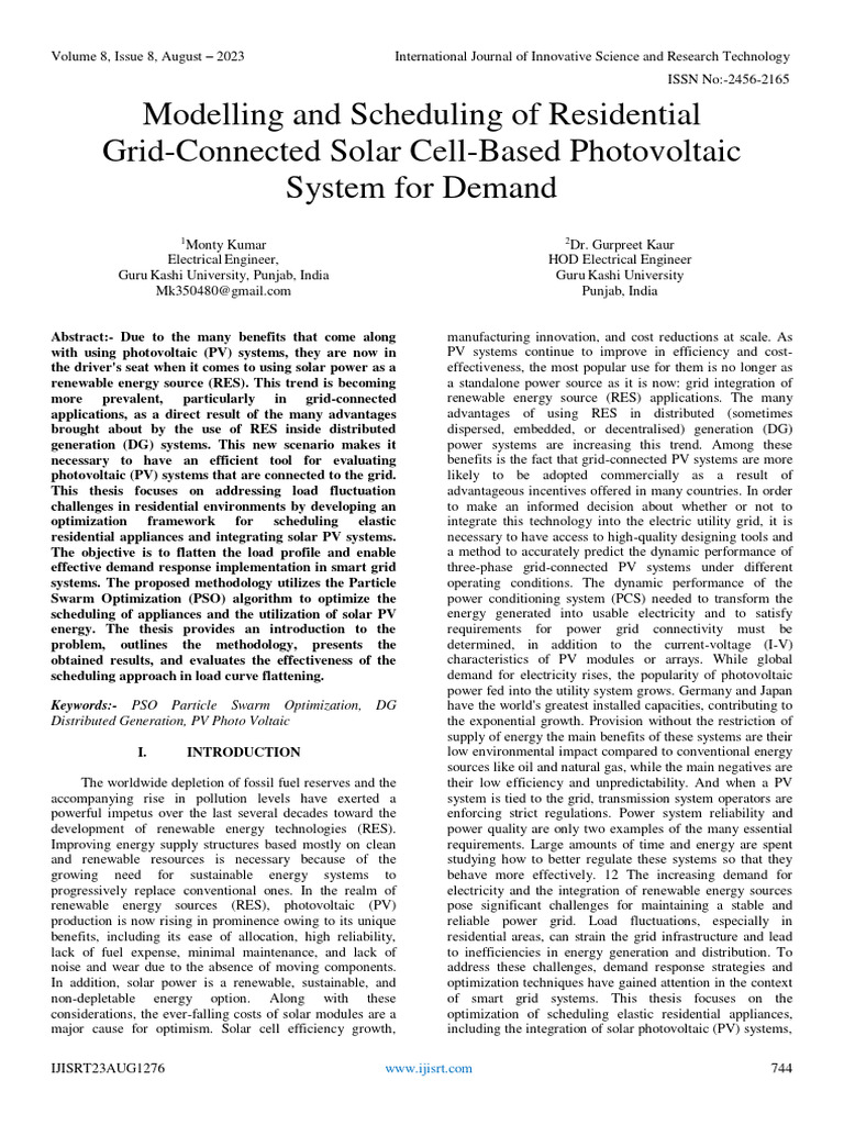 Modelling and Scheduling of Residential Grid-Connected Solar Cell-Based Photovoltaic System For ...