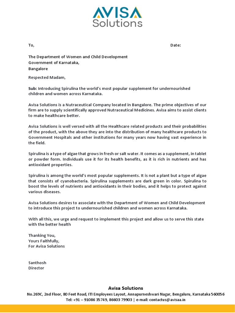 Avisa WomenandChild Covering Letter | PDF