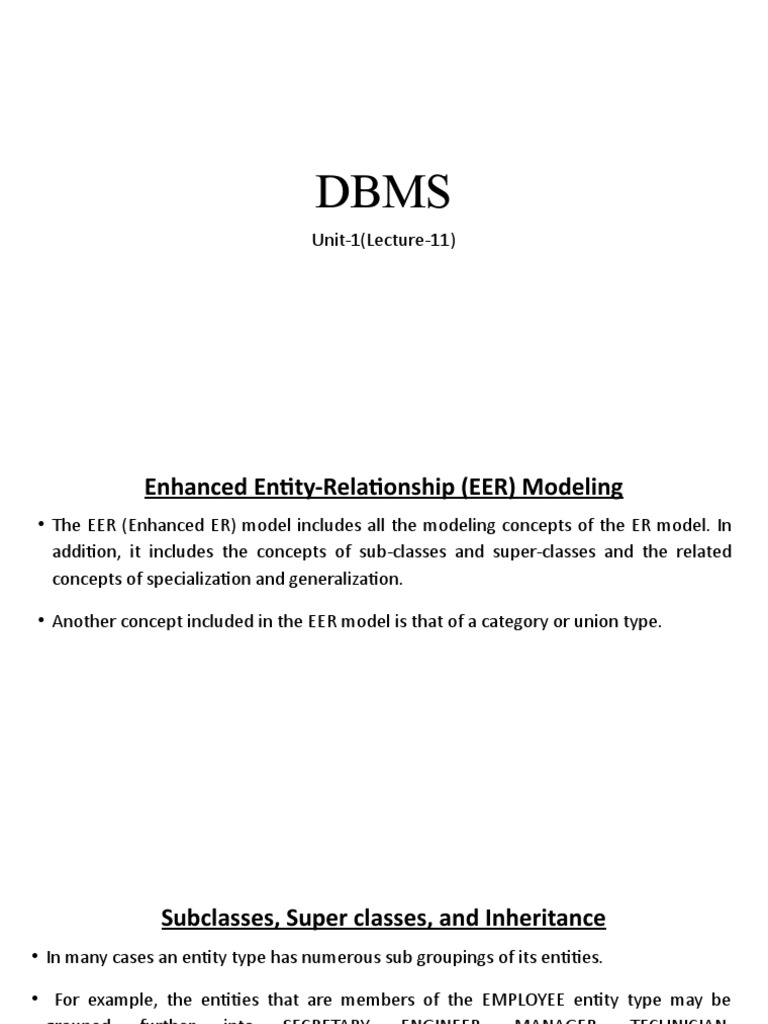 DBMS Unit 1 (Lecture 11) | PDF | Inheritance (Object Oriented Programming) | Class (Computer ...