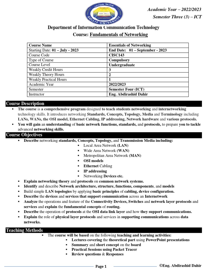 Fundamentals of Networking Course Outline | PDF | Computer Network | Network Topology