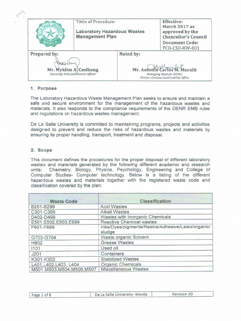 Laboratory Hazardous Waste Management Plan | PDF Laboratory Hazardous Waste Management Plan | PDF