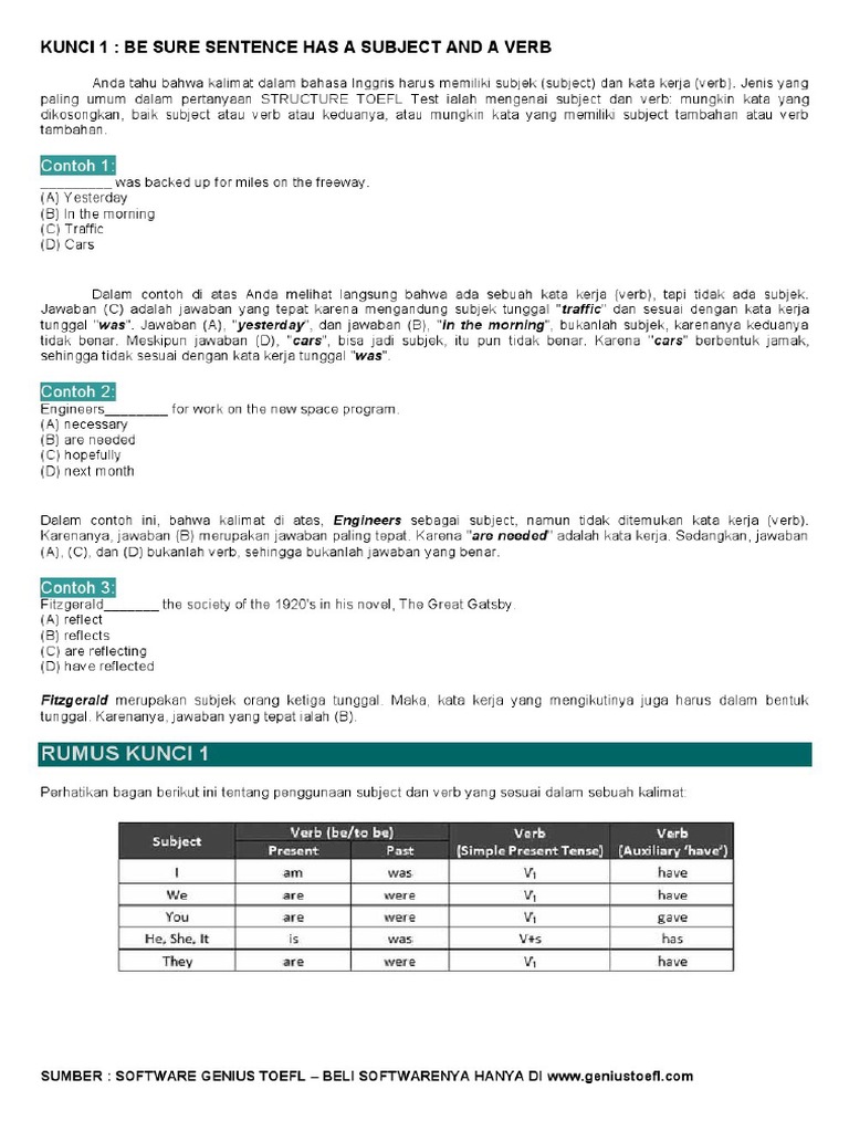 60 Kunci Untuk Menjawab Soal Structure T | PDF