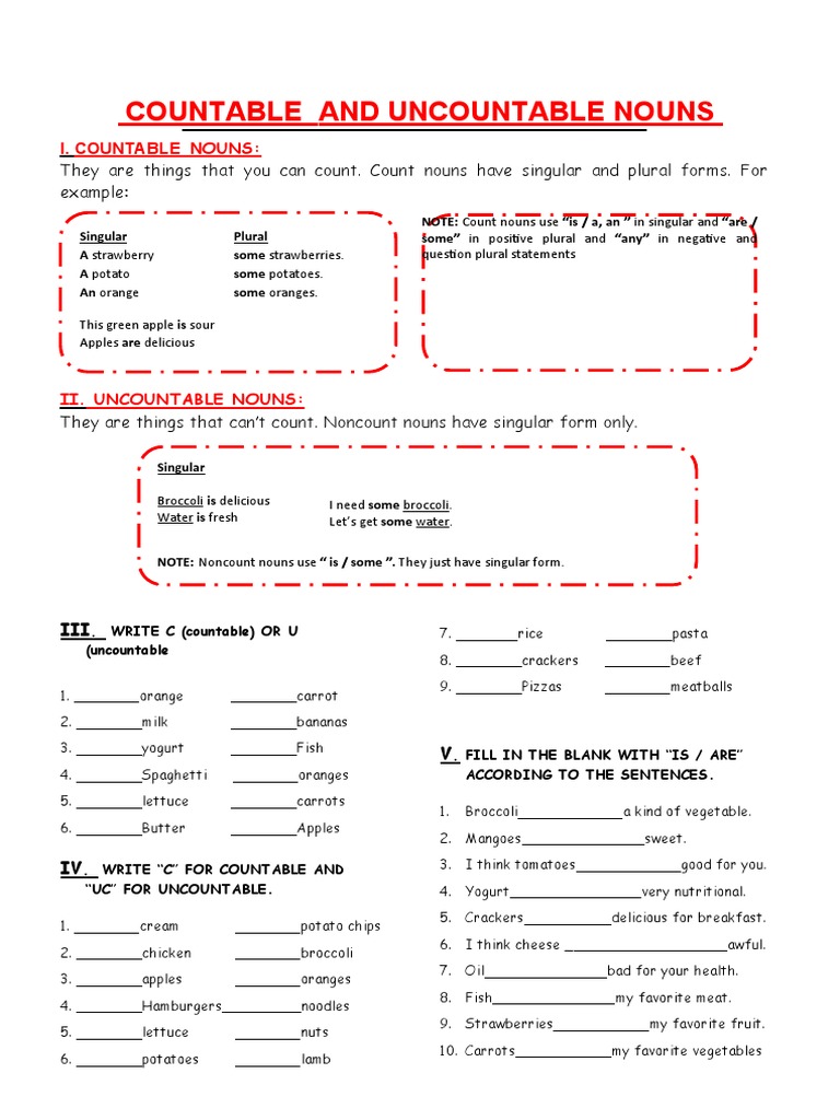 B6 Countable and Uncountable Nouns 26 Agosto | PDF | Noun | Plural