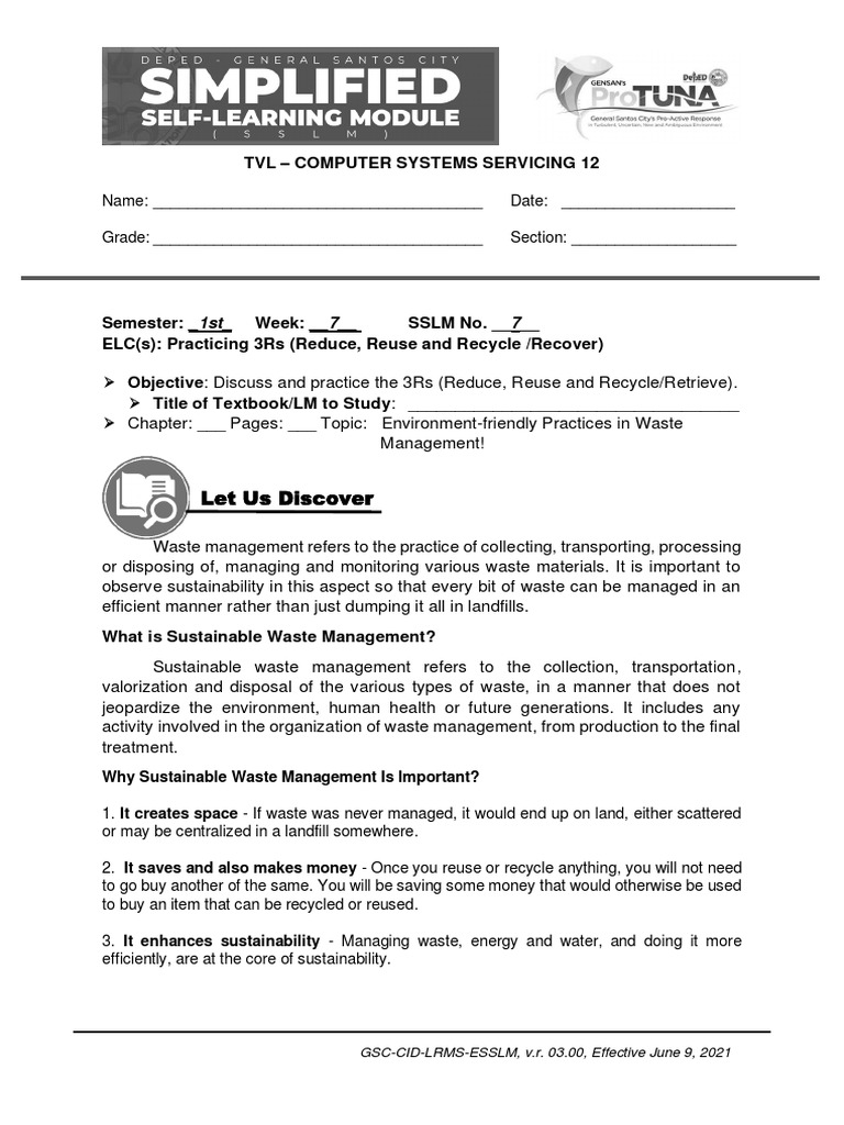 CSS12 1st WEEK7 SSLM Evaluated | PDF | Waste | Waste Management