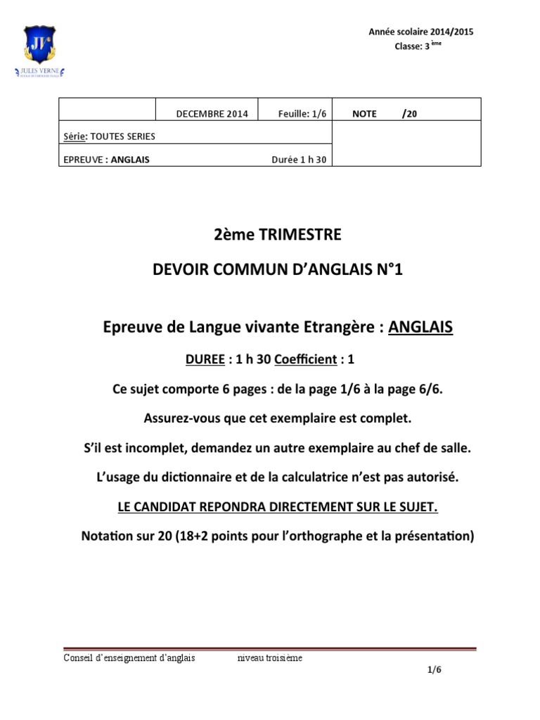 Devoir Anglais | PDF