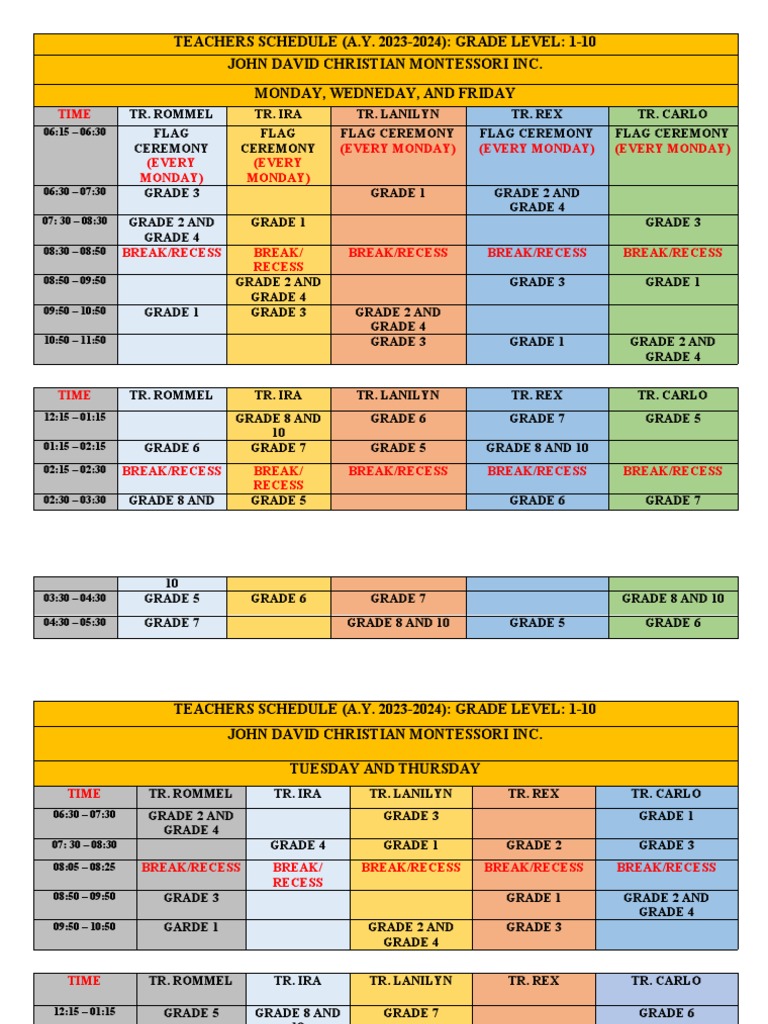 Teachers Schedule | PDF