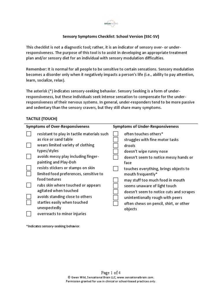 Sensory-Symptoms-Checklist School 20221011 | PDF