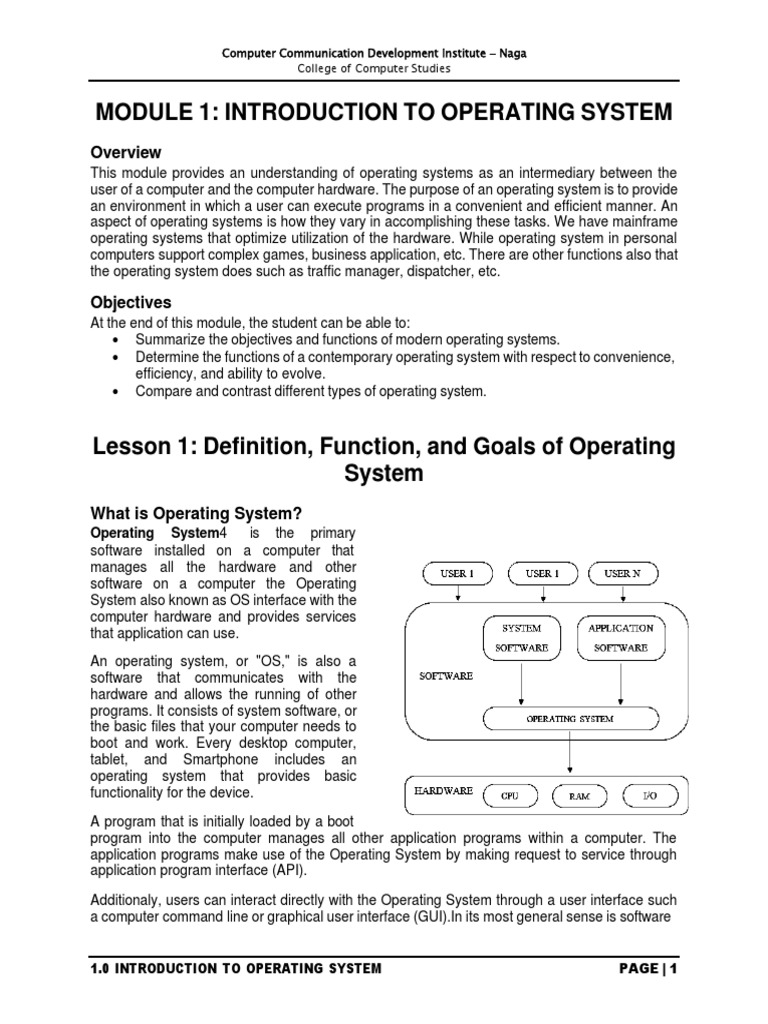 Module 1 Introduction To Operating System Pdf Operating System Computer Data Storage