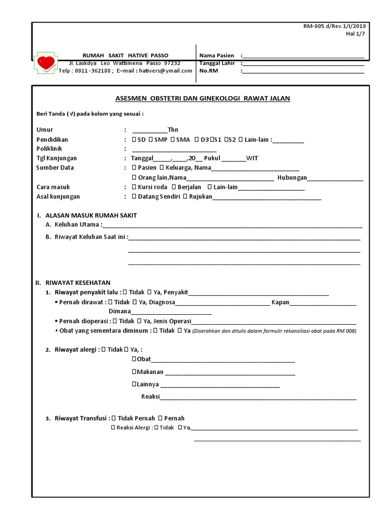 RM-005.e Asesmen Awal KeB Obgyn RAJAL Hal 1 | PDF