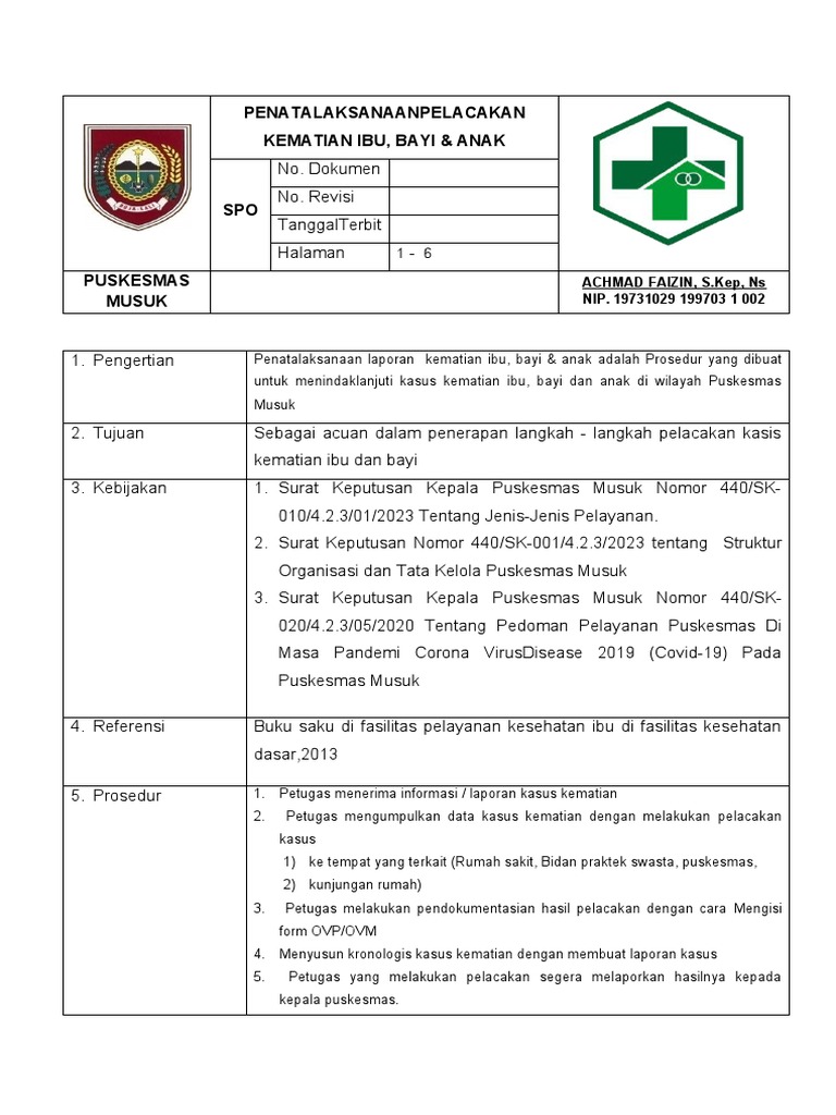 Prosedur Pelacakan Kematian Ibu dan Anak | PDF