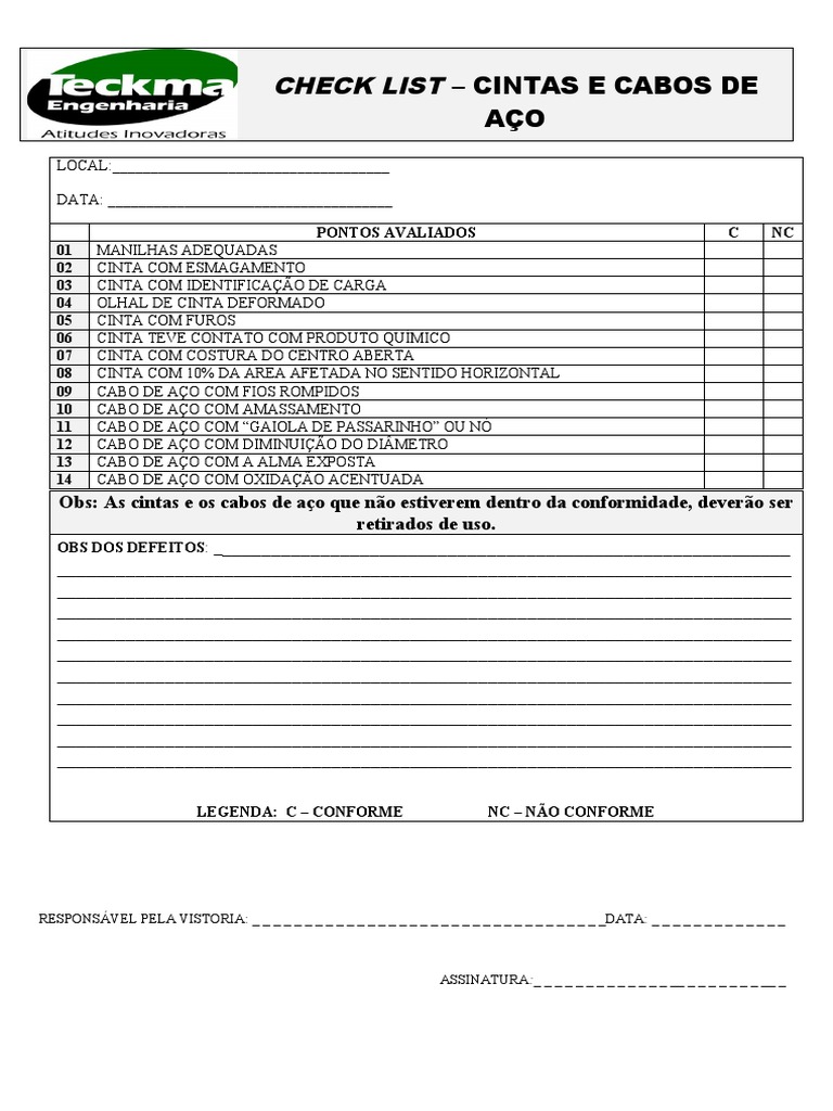 Check Lista Cintas Cabos de Aço | PDF