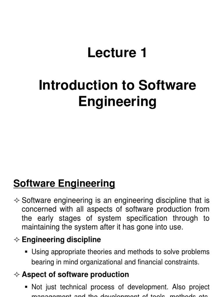 Lecture 1 Introduction To SW Eng | PDF | Software | Application Software