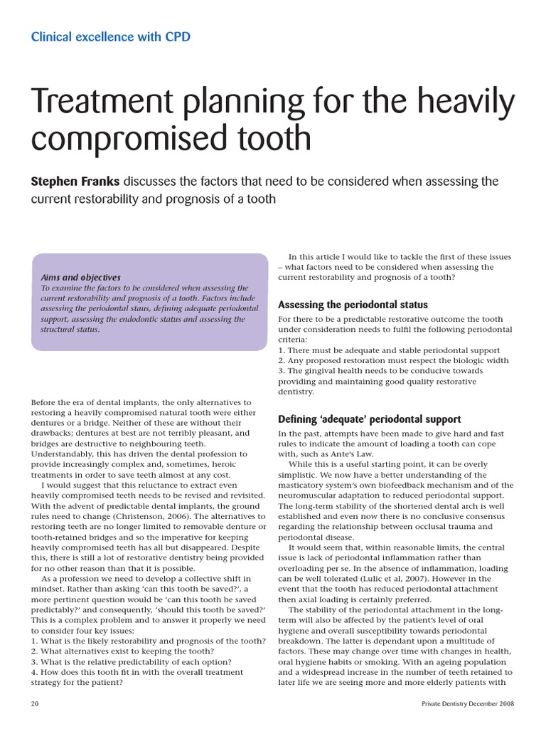 Treatment Planning For The Heavily Compromised Tooth | PDF ...