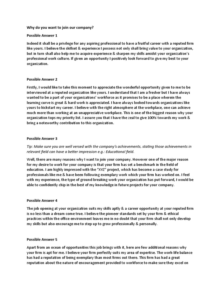 Reasons to Join Our Company | PDF