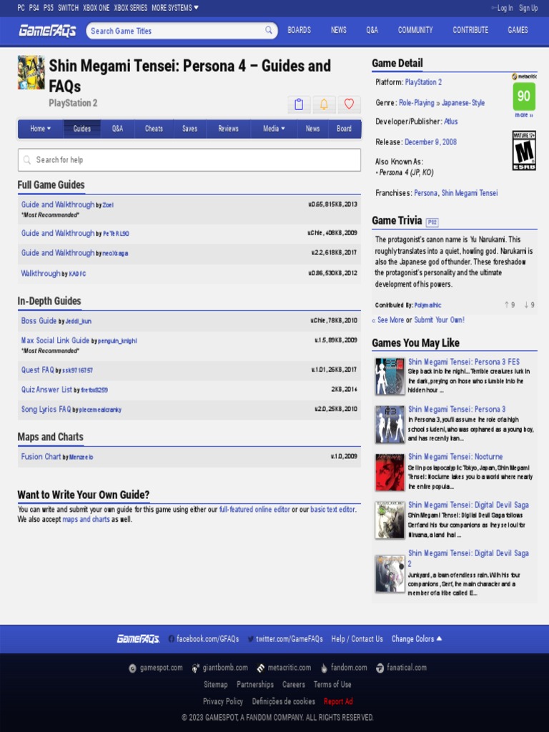 Shin Megami Tensei - Persona 4 FAQs, Walkthroughs, and Guides For ...