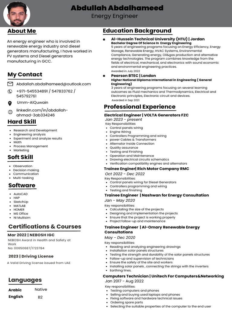 Abdallah CV New | PDF | Engineering | Engineer