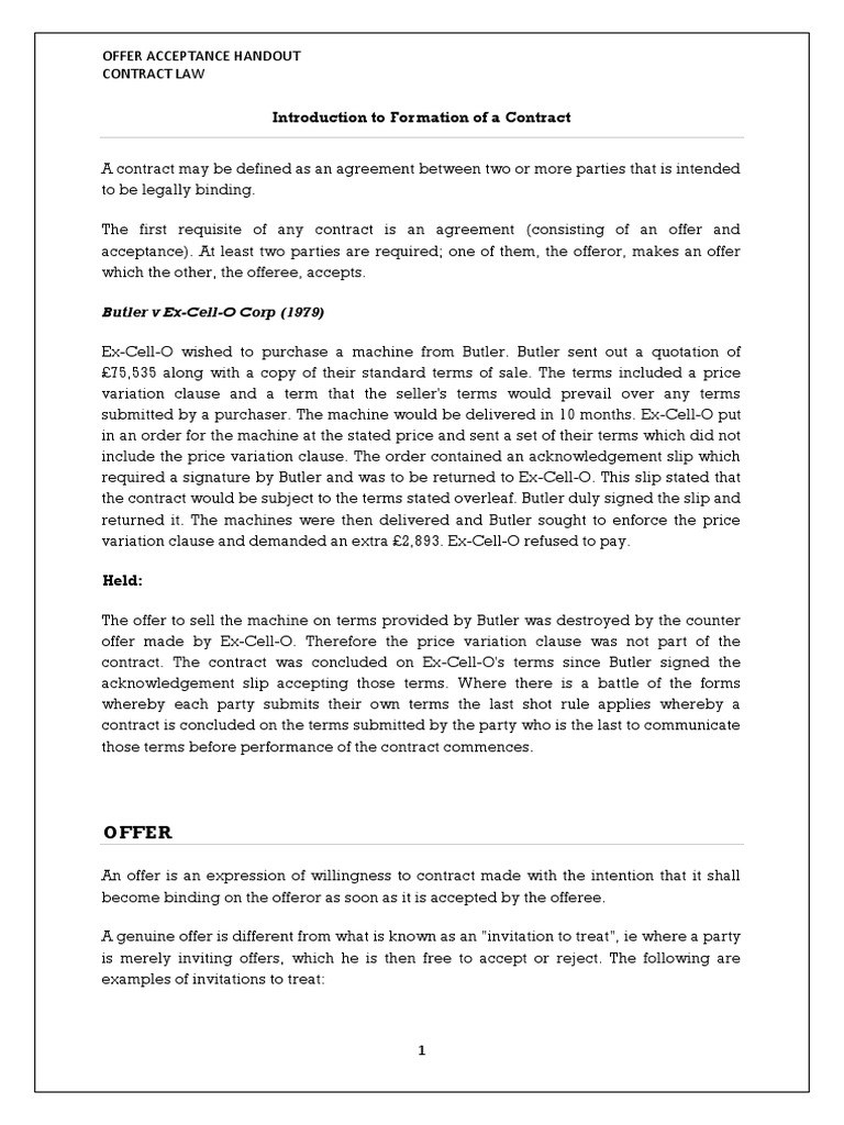 Offer and Acceptance Handout | PDF | Auction | Offer And Acceptance