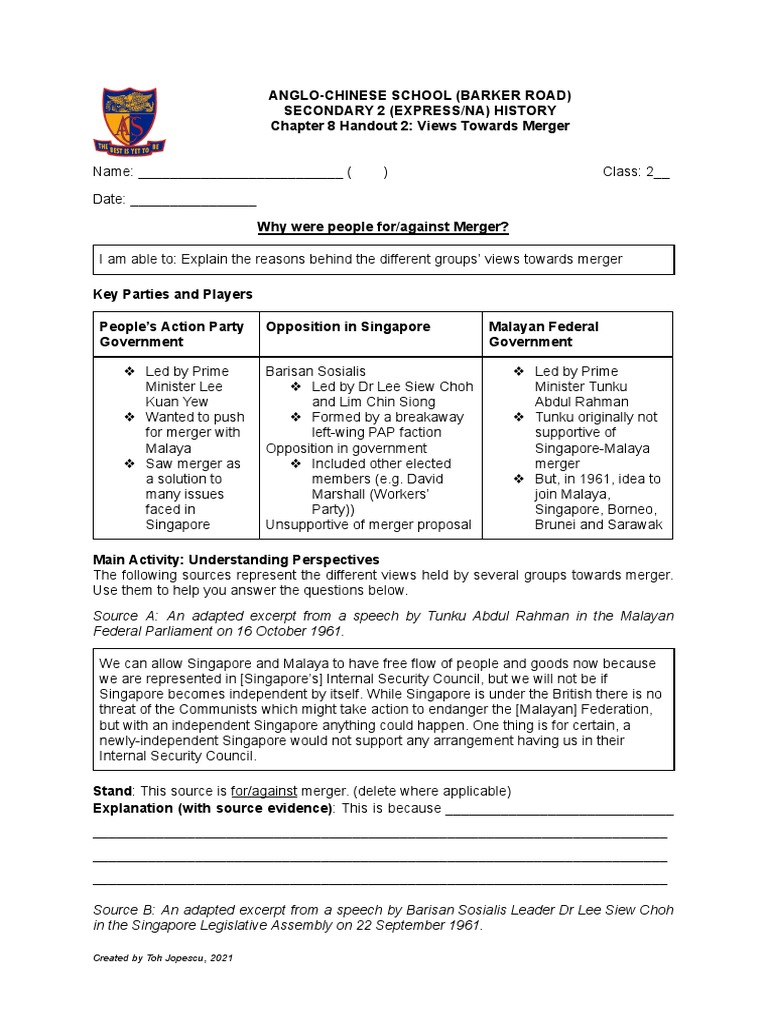 (2023) Chapter 8 Handout 2 - Views Towards Merger | PDF | Government | Singapore