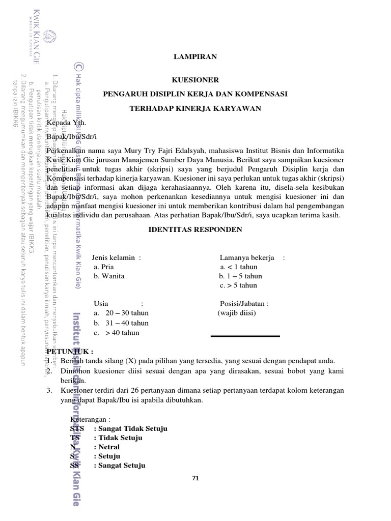 Contoh Lampiran Kuisioner | PDF