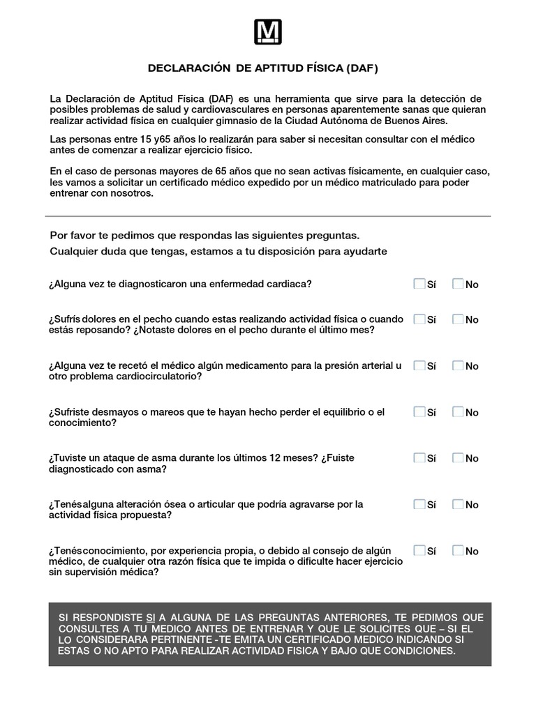 Declaración de Aptitud Física DAF | PDF