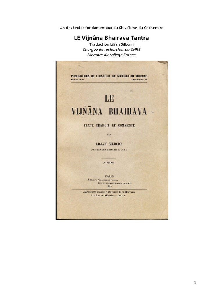 Le Vijnana Bhairava Tantra L.Silburn | PDF