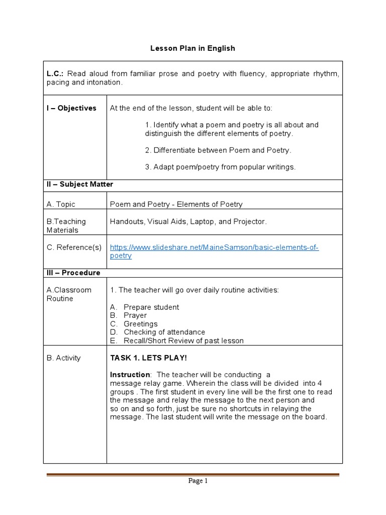 Revise Lesson Plan - Dagatan. | Download Free PDF | Poetry | Metre (Poetry)