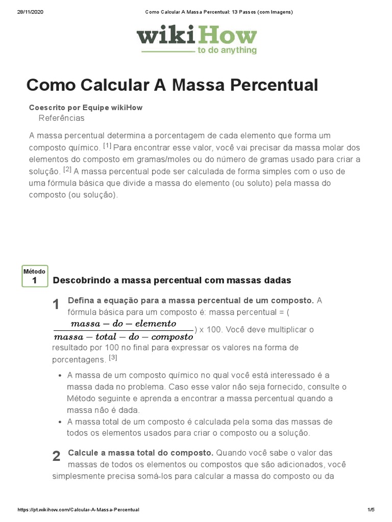 Como Calcular A Massa Percentual 13 Passos (Com Imagens) | PDF | Massa ...