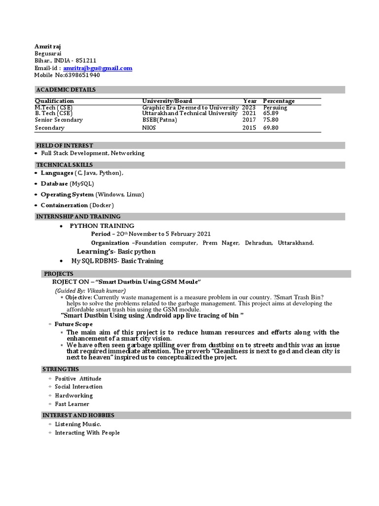 Amrit Raj Resume | PDF