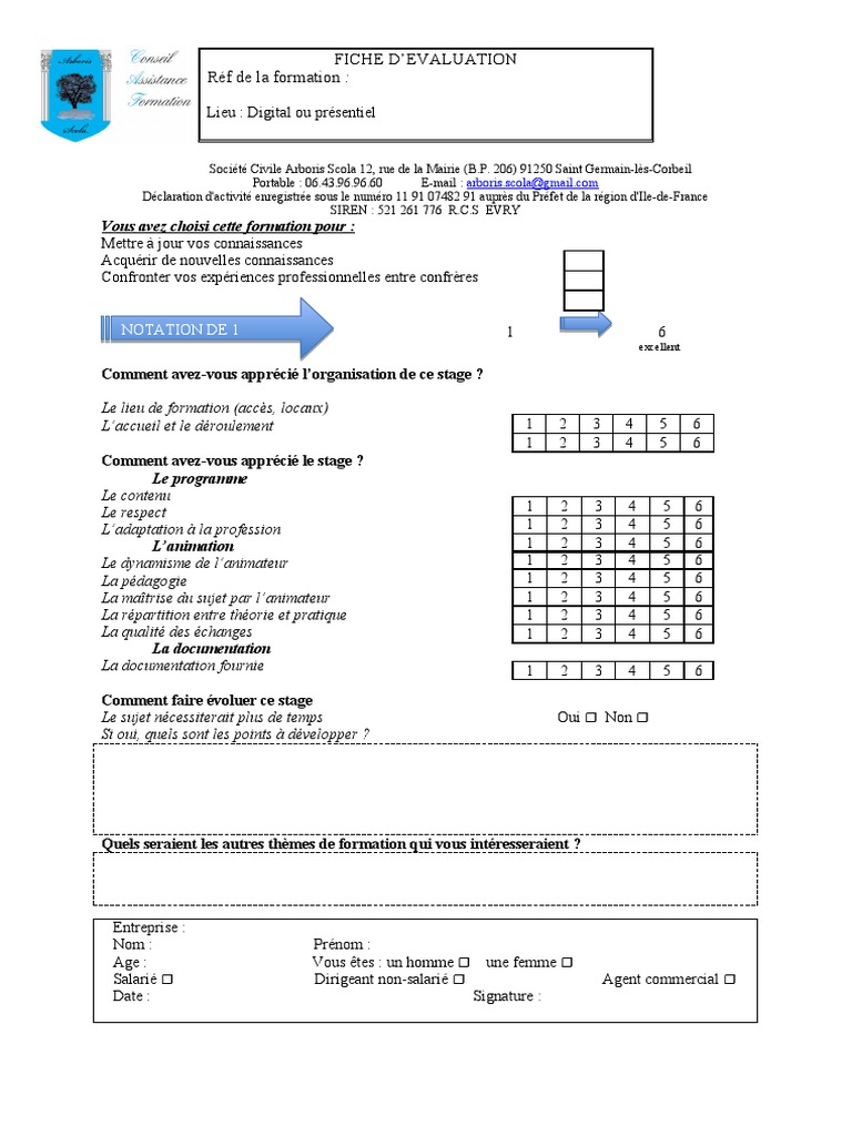 Fiche d'évaluation de formation | PDF