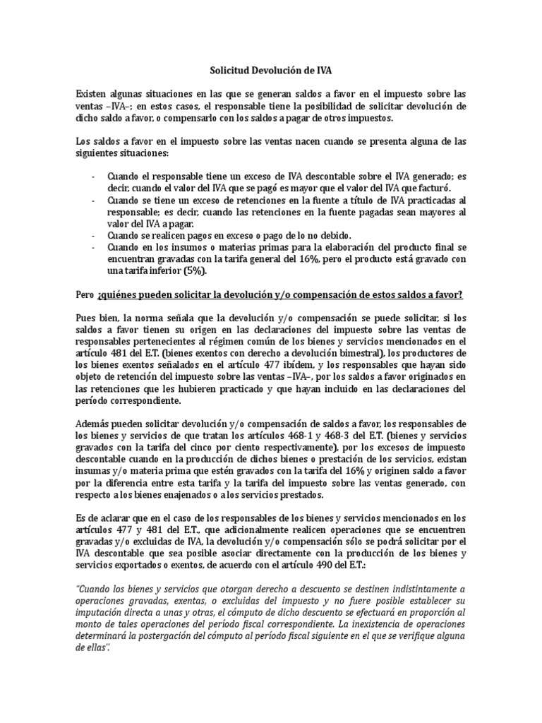 Instructivo Presentación y Firma Formatos Solicitud Devolución de IVA | Descargar gratis PDF ...