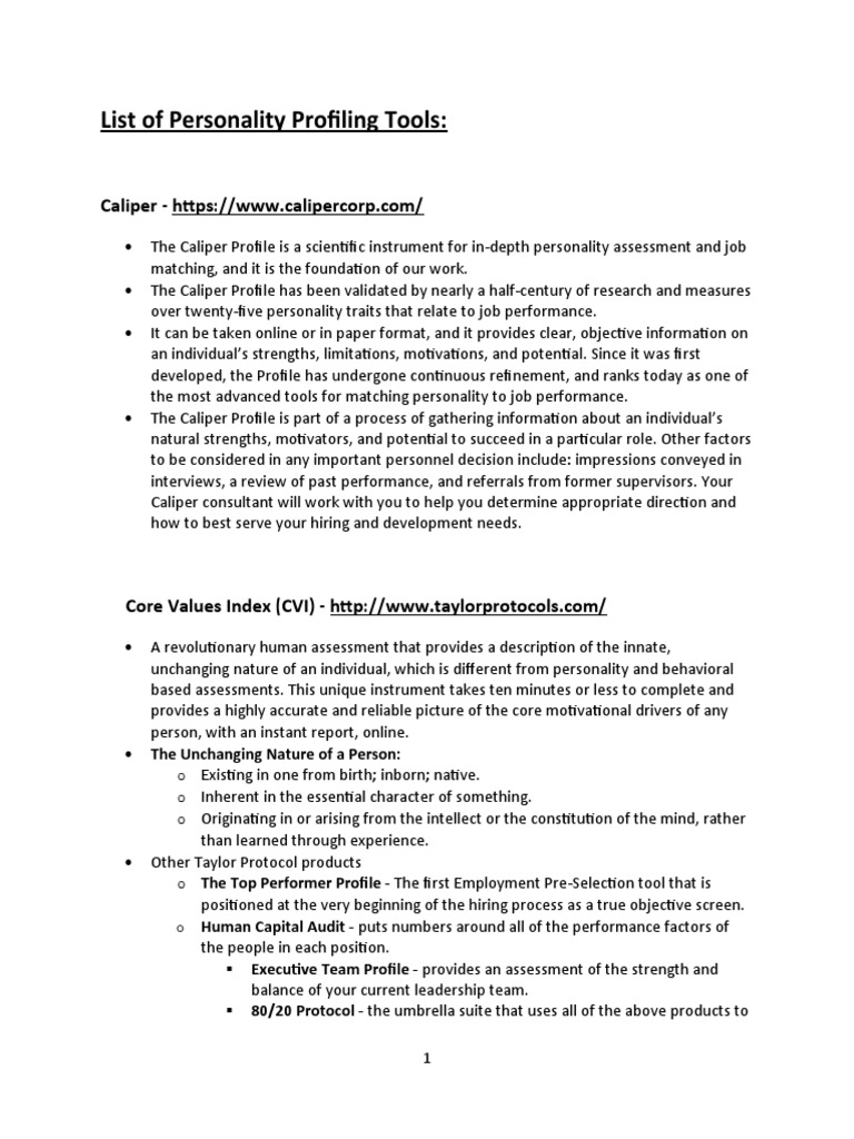 List of Personality Profiling Tools | PDF | Behavioural Sciences ...