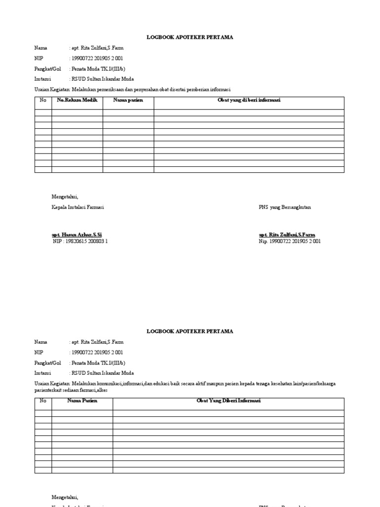 Logbook Apoteker Pertama | PDF