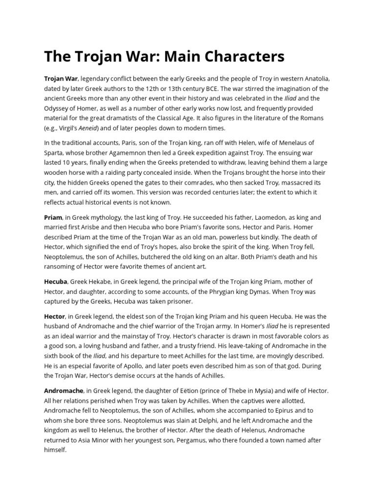 Trojan War Characters | PDF | Trojan War | Paris (Mythology)