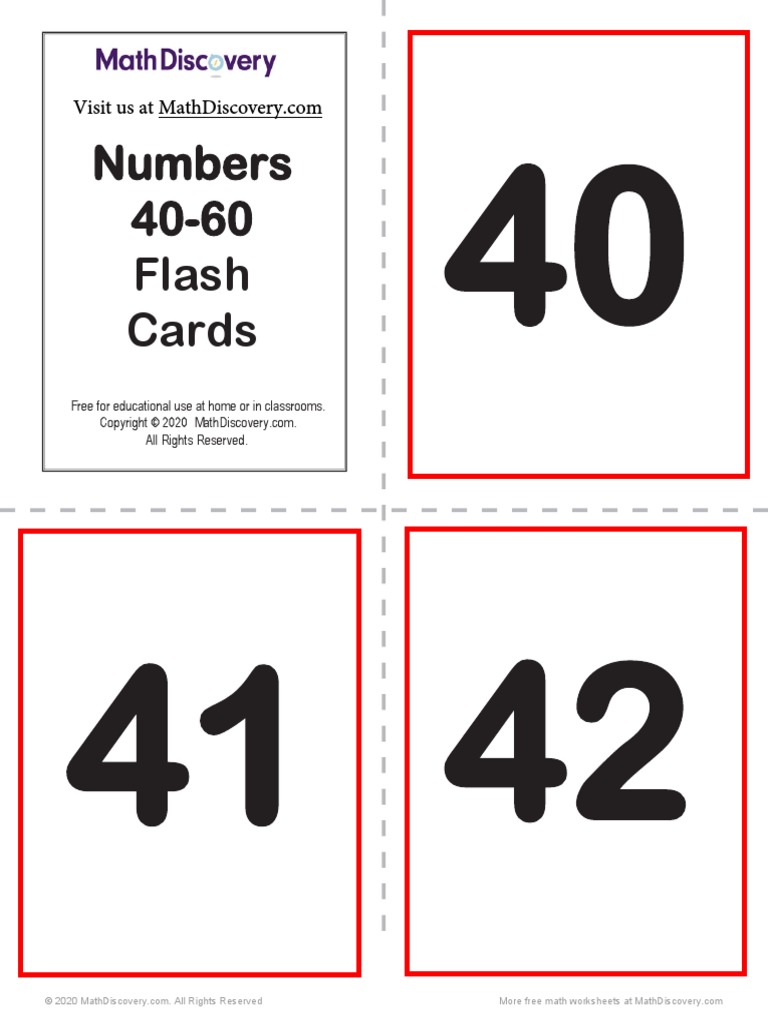 Printable Numbers 40 60 Flashcards F | PDF