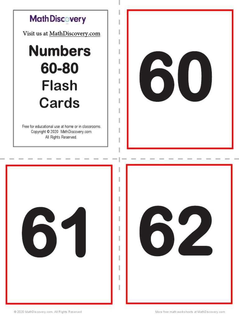 Printable Numbers 60 80 Flashcards F | PDF