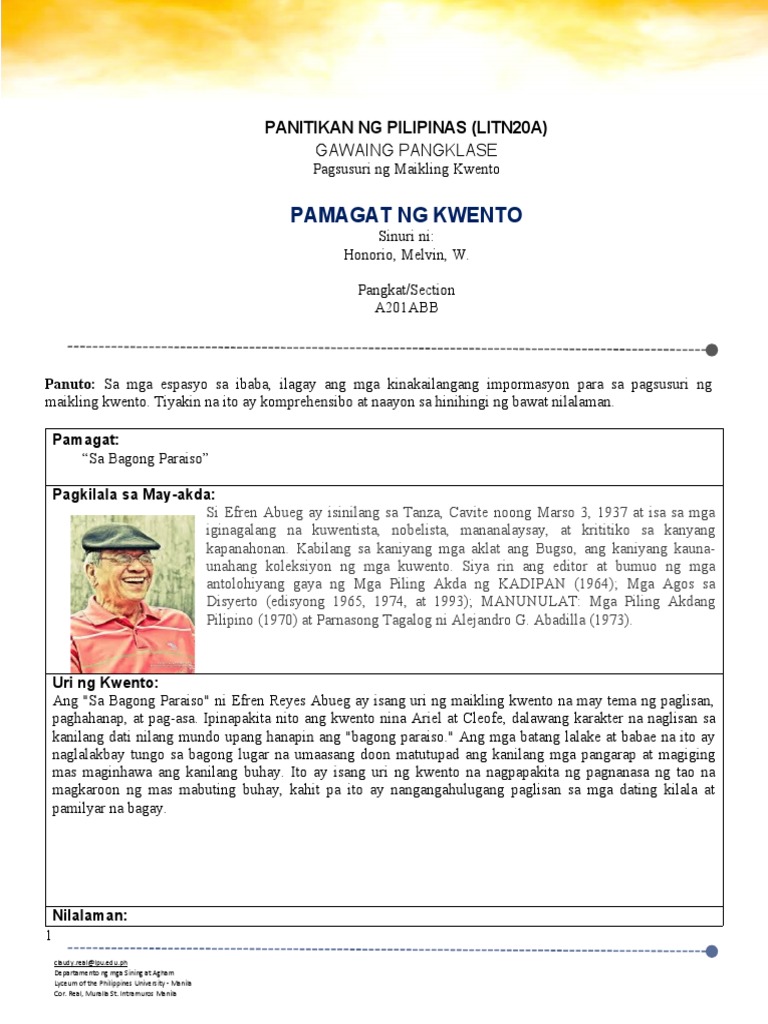 Pagsusuri Sa Maikling Kwento | PDF