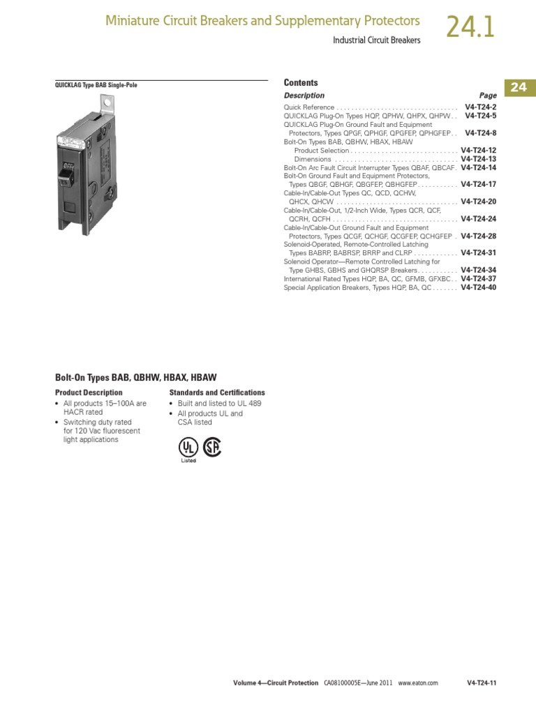 Miniature Circuit Breakers BAB - EATON | PDF