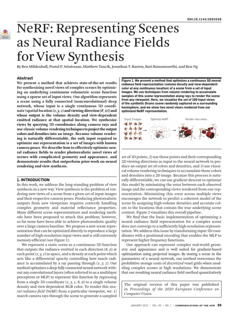 ACM: NeRF: Representing Scenes As Neural Radiance Fields For View Synthesis | PDF