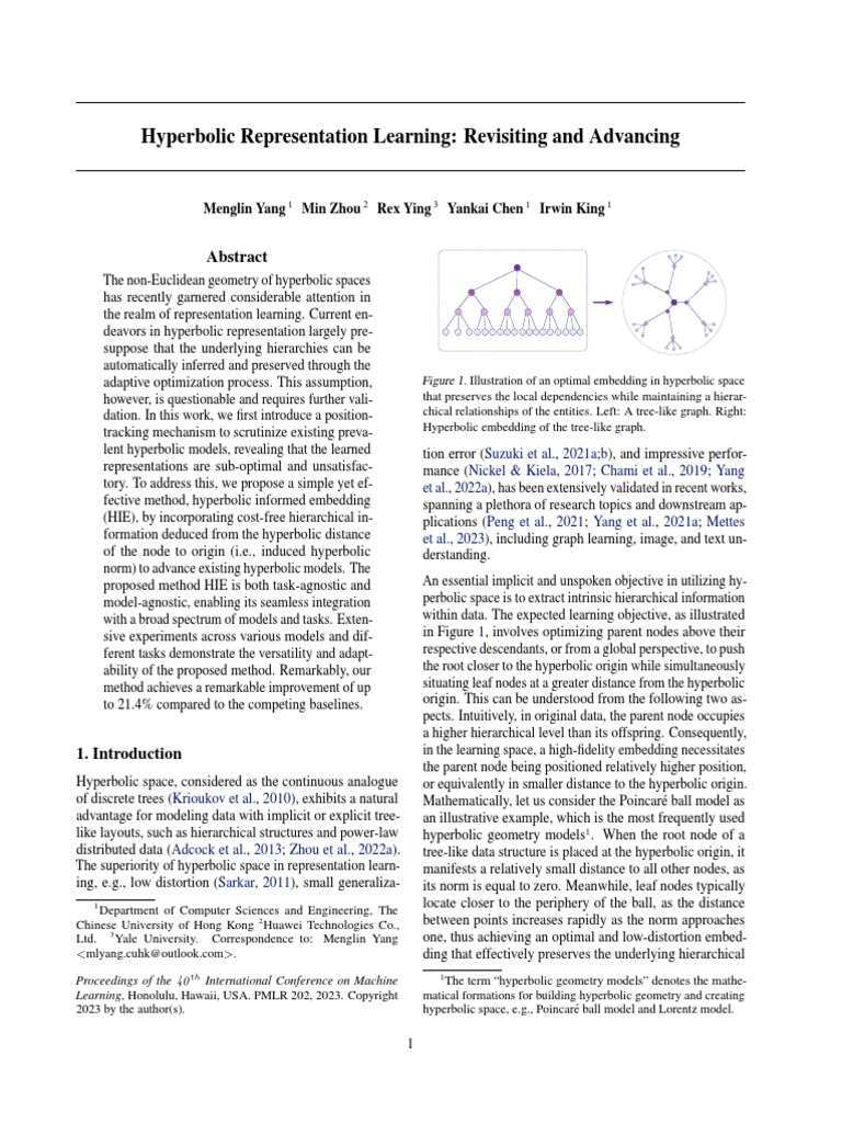 Icml Hyperbolic Representation Learning Revisiting And Advancing Pdf Hyperbolic Geometry