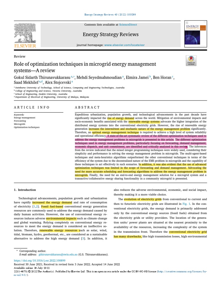 Role of Optimization Techniques in Microgrid | PDF