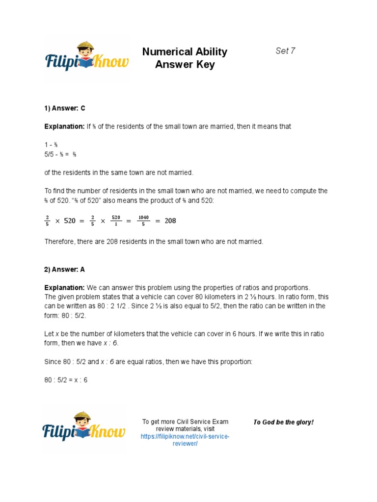 Numerical Ability Answer Key Set 7 Revised | PDF