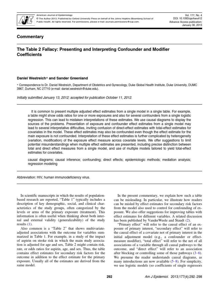 The Table 2 Fallacy - Presenting and Interpreting Confounder and ... The Table 2 Fallacy - Presenting and Interpreting Confounder and ...