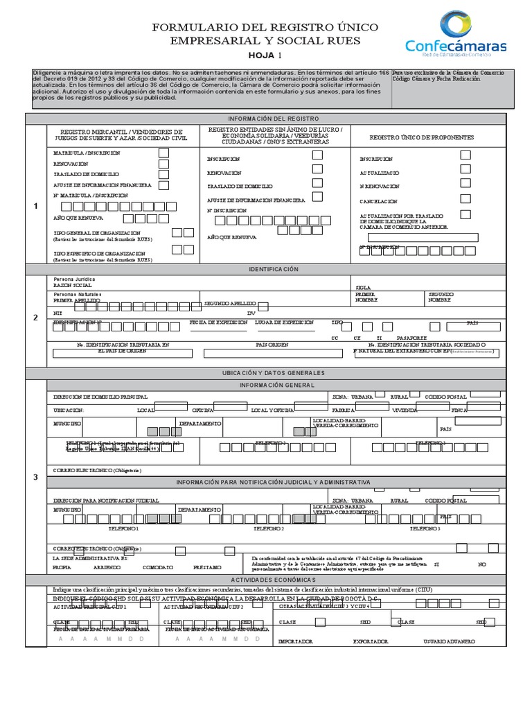 Formulario Registro Único de Proponentes | PDF