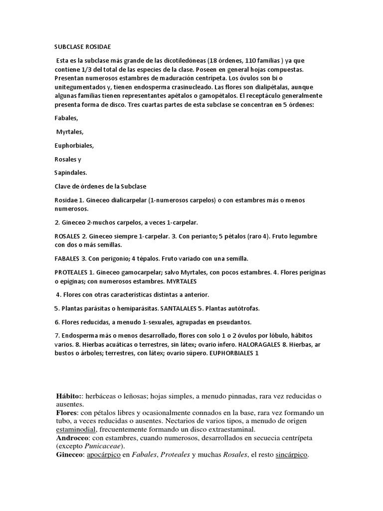 Subclase Rosidae | PDF