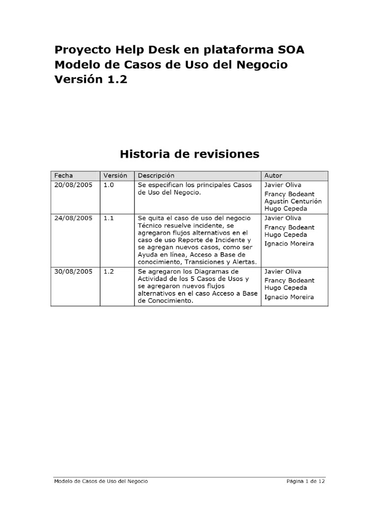 Proyecto Help Desk en Plataforma SOA Modelo de Casos de Uso Del Negocio | PDF